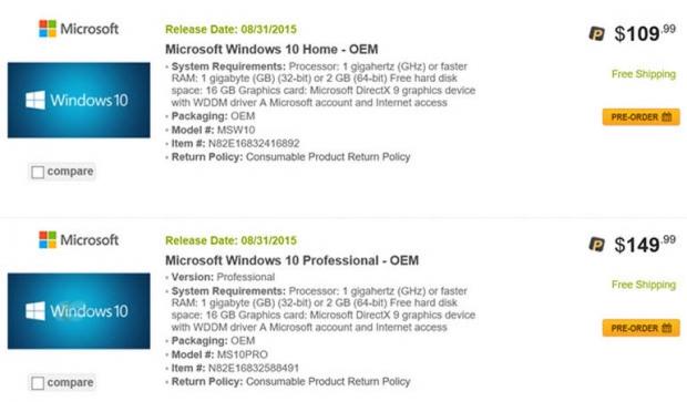 Harga Windows 10 Muncul di Newegg