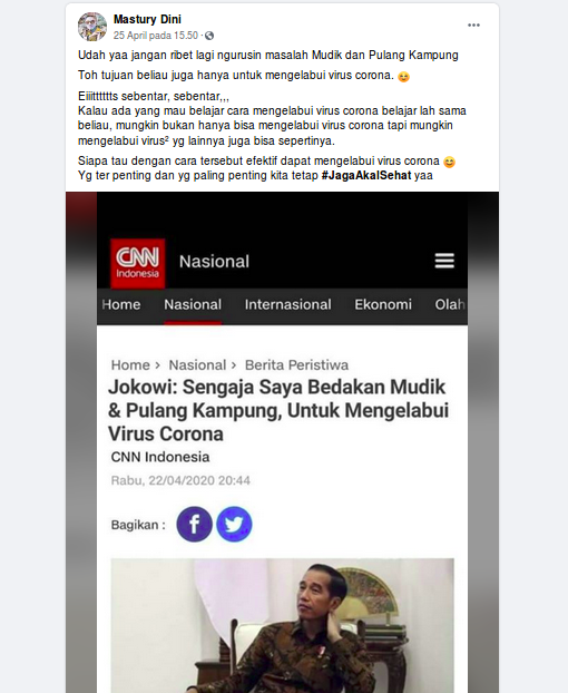 [Cek Fakta] Jokowi Sengaja Membedakan Mudik dan Pulang Kampung untuk Mengel