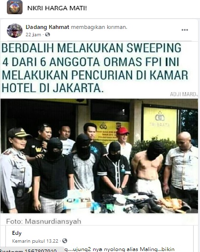 [Cek Fakta] 4 Anggota FPI Mencuri di Hotel Saat Sweeping? Ini Faktanya