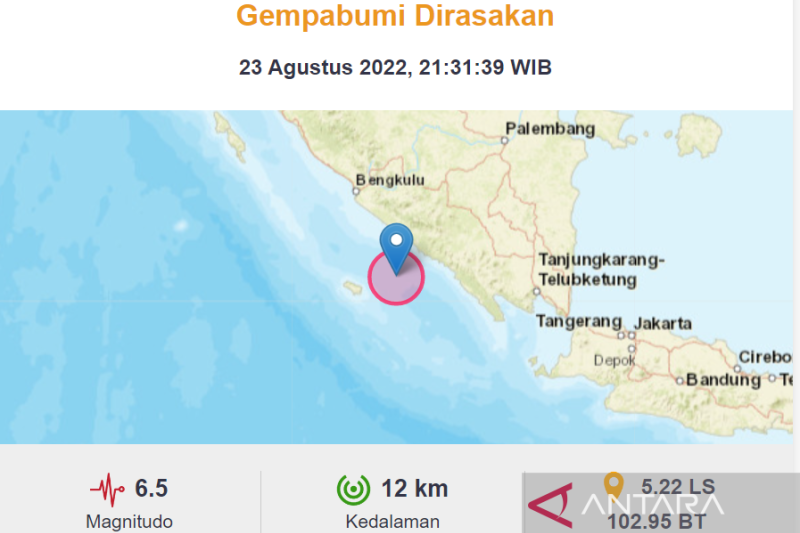 Gempa Magnitudo 5 Guncang Lampung