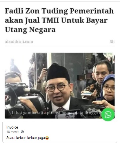 [Cek Fakta] Fadli Zon Tuding Pemerintah akan Jual TMII untuk Bayar Utang? Ini Faktanya