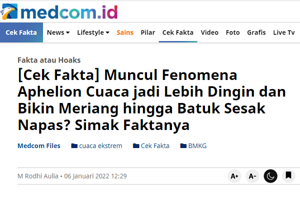 [Cek Fakta] Terjadi Fenomena Aphelion yang Membuat Tubuh Meriang, Batuk ...