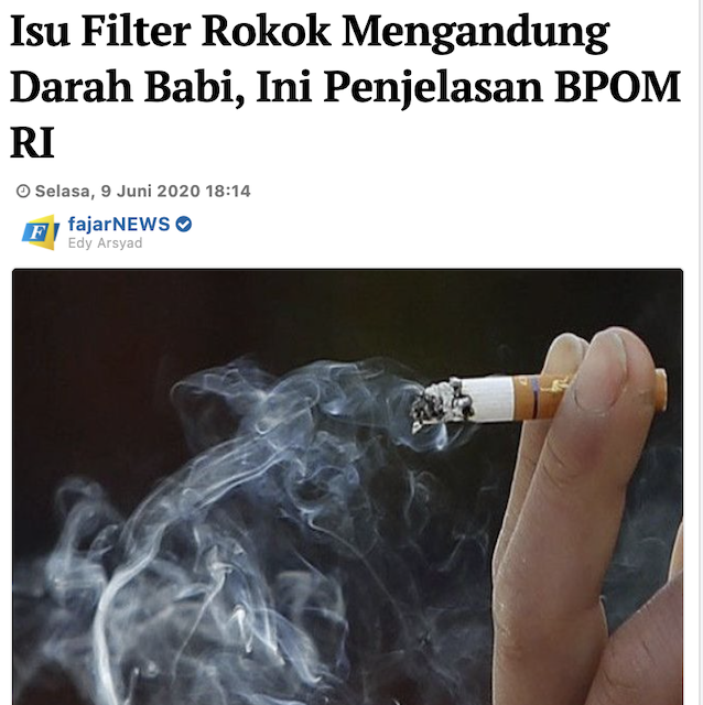 [Cek Fakta] Viral Video Filter Rokok Mengandung Darah Babi,? Cek Faktanya