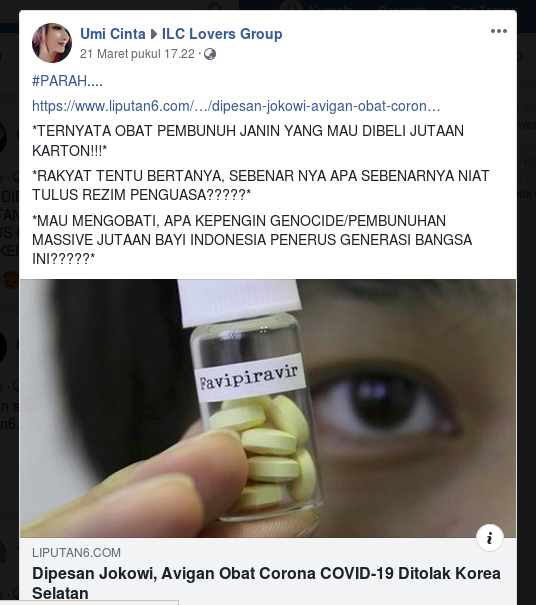 Avigan yang Dipesan Jokowi adalah Obat Penggugur Janin? Ini Faktanya