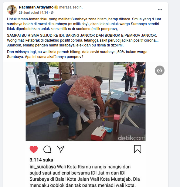 [Cek Fakta] Alasan Risma Sujud di Depan IDI Karena Warga Ditolak RS Soetomo