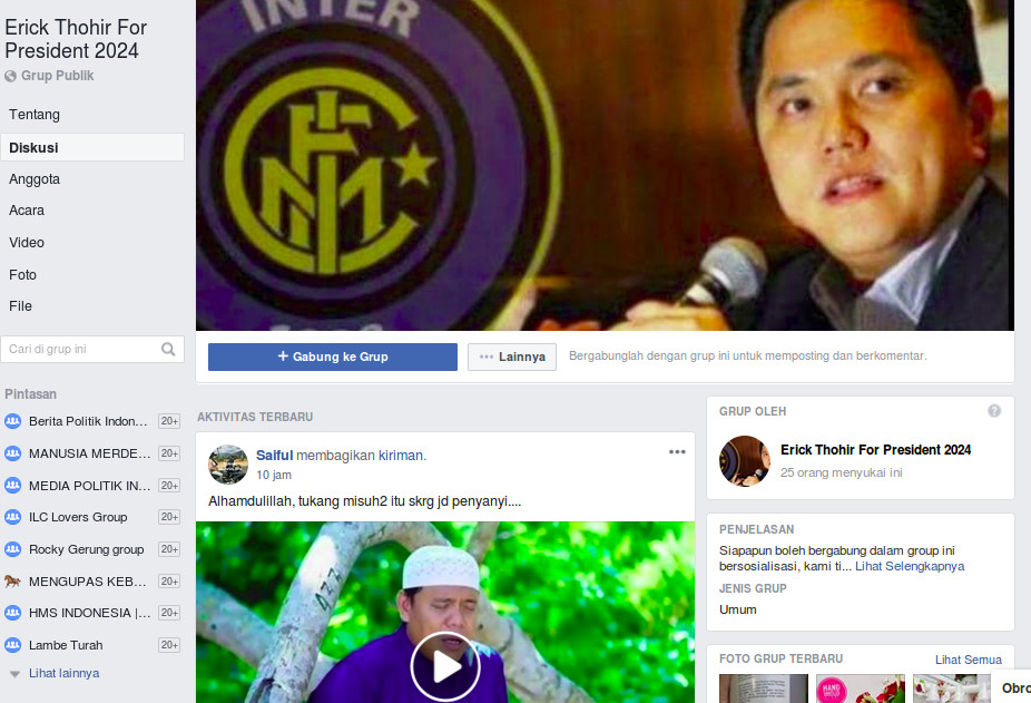 [Cek Fakta] Benarkah Erick Thohir Membuat Akun Facebook Erick Thohir Presi