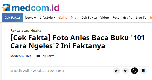 Cek Fakta Benarkah Anies Baswedan Baca Buku 101 Cara Ngeles Ini