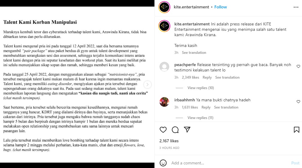 Klarifikasi Agensi Soal Isu Pelakor: Arawinda Kirana Korban Manipulasi