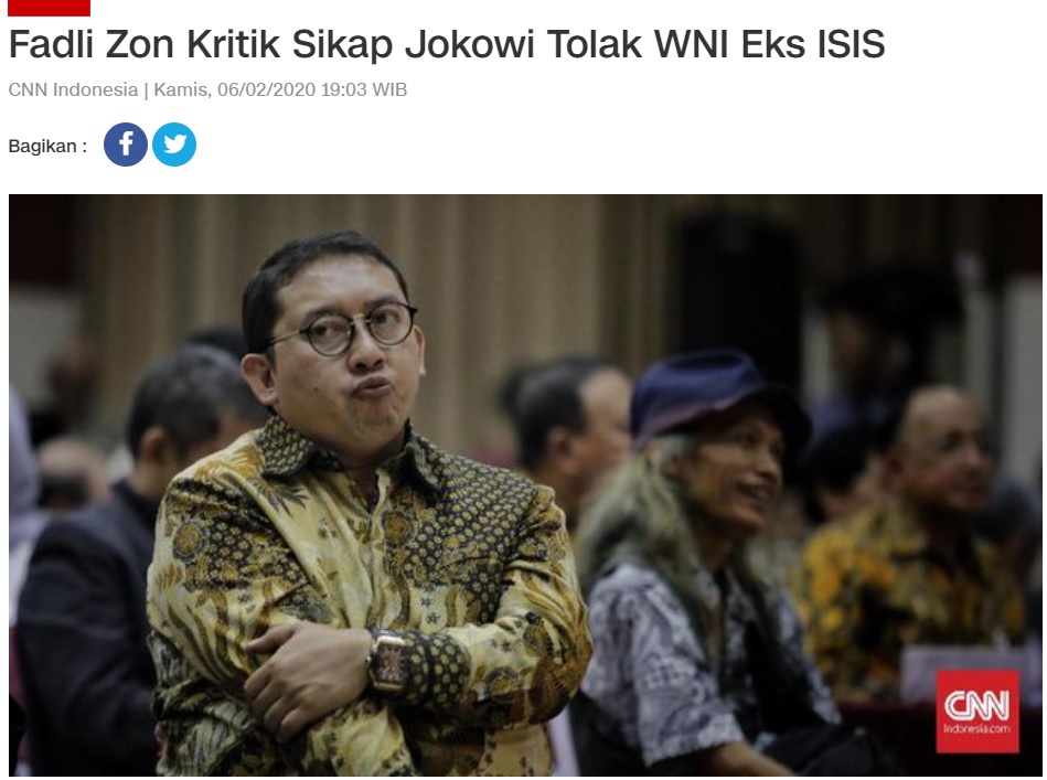 [Cek Fakta] Fadli Zon akan Jemput WNI Eks ISIS di Suriah? Ini Faktanya
