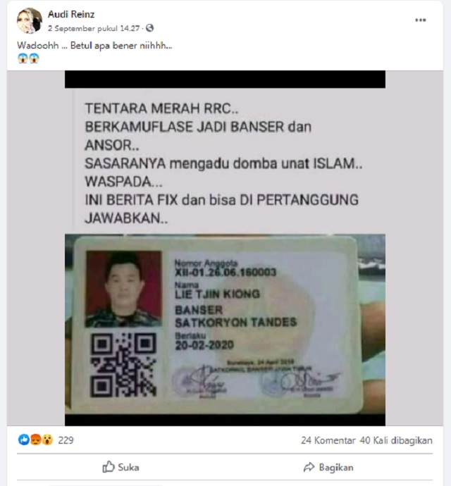 Tentara Tiongkok Menyamar jadi Anggota Banser? Ini Faktanya