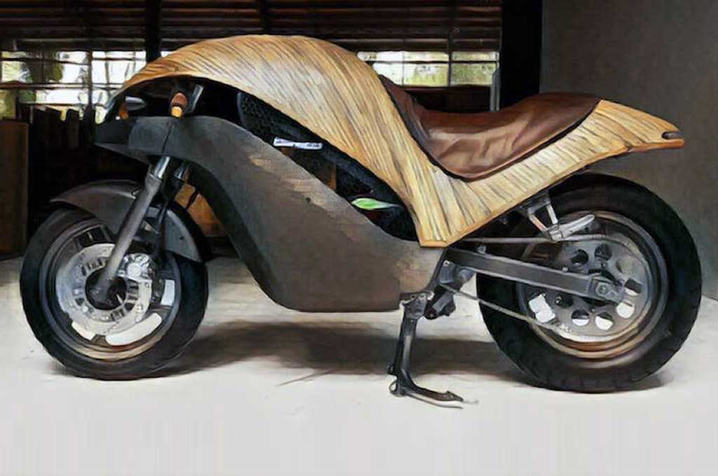 Pakai Bodi Kayu, Motor Listrik Terlihat Futuristik